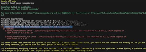 flutter cocoapods could not find compatible versions for pod