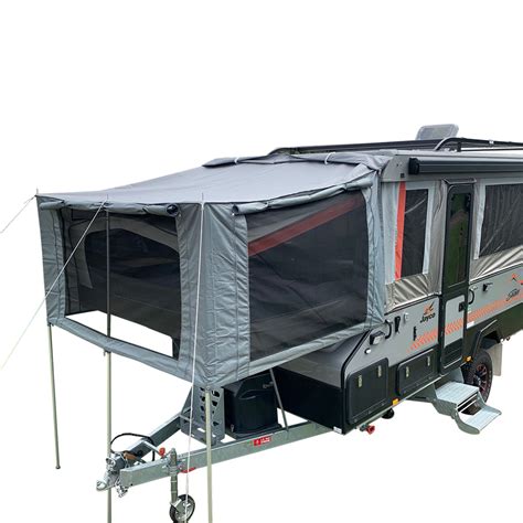 Camper Trailer Bed End Flys With Waterproof Roll Up Side Panels And Windows