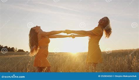 Two Blondes Laughing Holding Hands At Sunset Stock Video Video Of