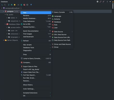 cannot find create diagram option in menu for postgres database ides
