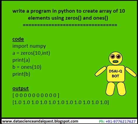 write a program in python to create array of 10 elements using zeros