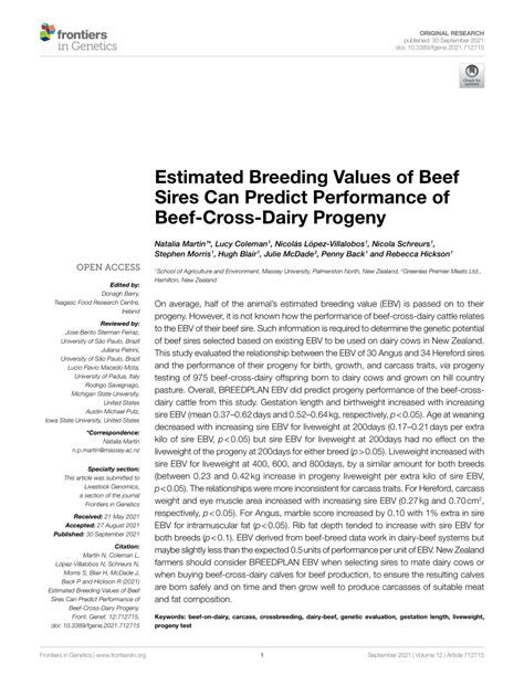 Pdf Estimated Breeding Values Of Beef Sires Can Predict Performance