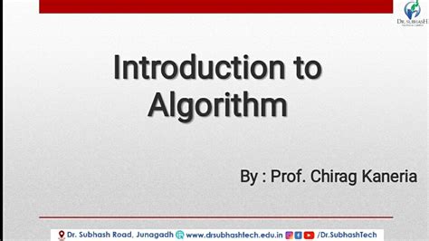ds lecture 3 introduction of algorithm by prof chirag kaneria youtube