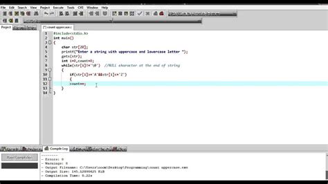 total number of uppercase letters in string c program youtube
