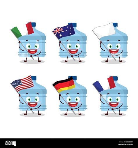 Gallon Cartoon Character Bring The Flags Of Various Countries Stock