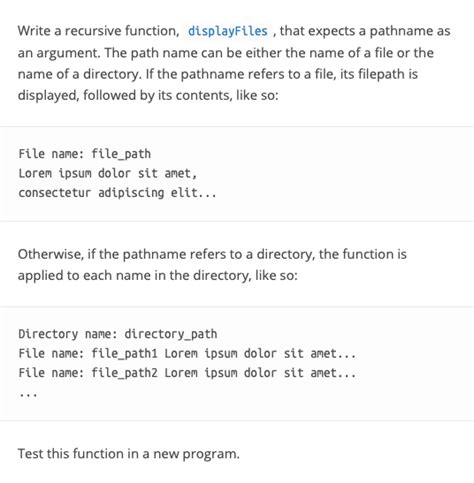 solved write recursive function displayfiles expects pathname