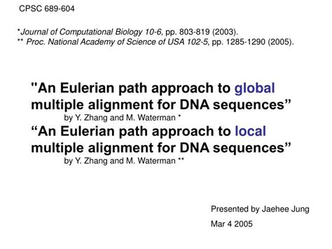 ppt an eulerian path approach to global multiple alignment for dna