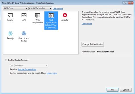entity framework core migrations with asp net core in c