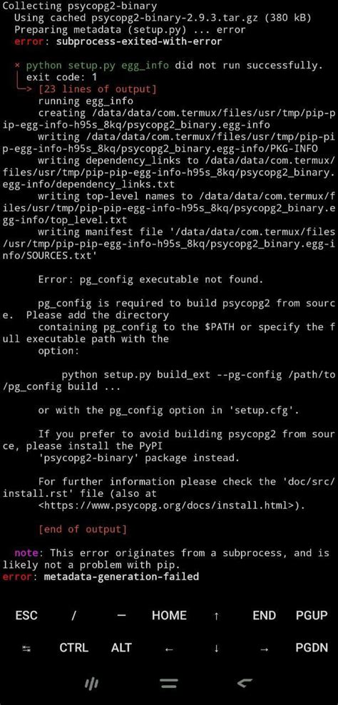 python 3 x installation error psycopg2 termux android stack overflow