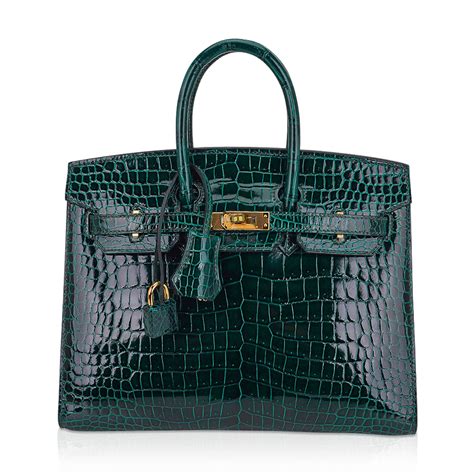 Hermes Birkin Sellier 25 Vert Fonce Porosus Crocodile Emerald Toned Bag