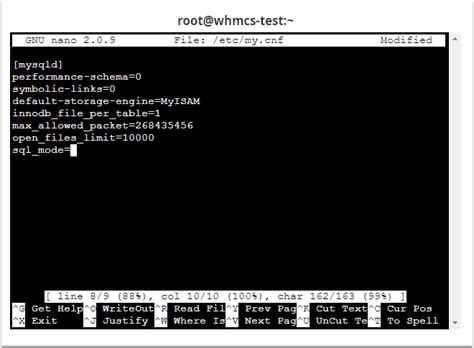 whmcs installation requirement of mysql strict mode vander host