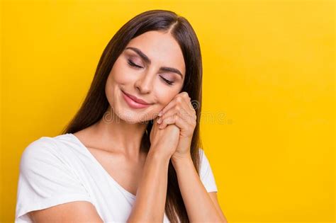 Photo Of Sleepy Millennial Brunette Lady Hold Hands Wear T Shirt