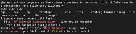 pandas batchdataset not subscriptable when trying to format python