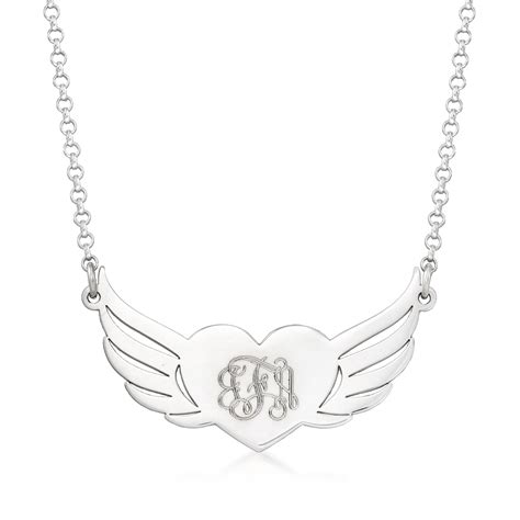 Sterling Silver Personalized Heart With Wings Necklace Ross Simons