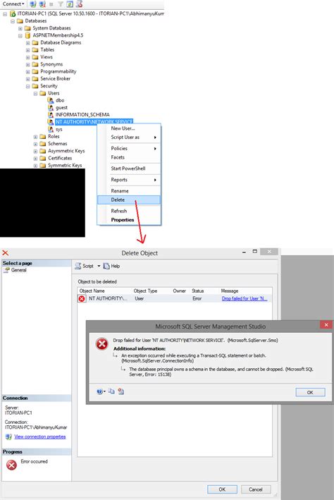 the database principal owns a schema in the database and
