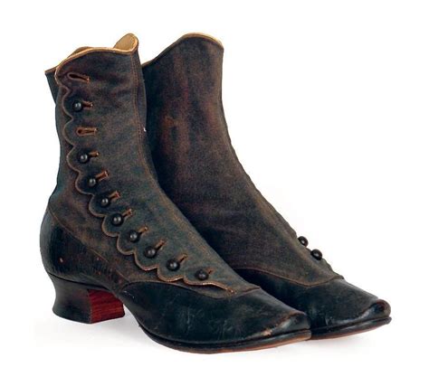 Late Victorian Ladys Buttoned Black Leather Boots Footwear Costume