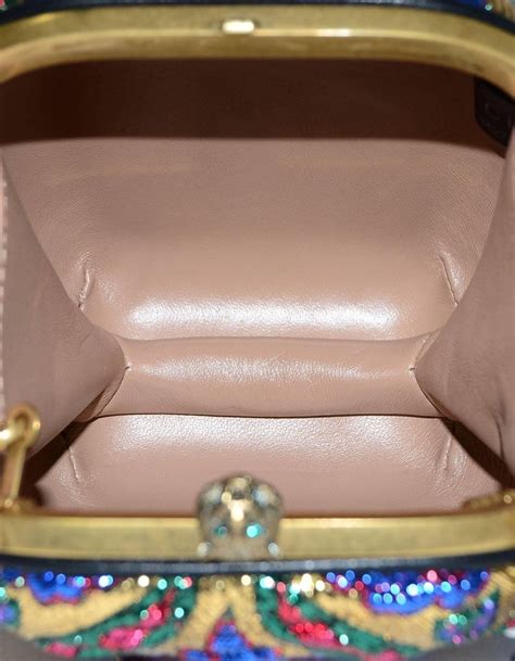 Gucci Brocade Broadway Faux Pearl Embellished Bow Minaudiere Clutch Bag