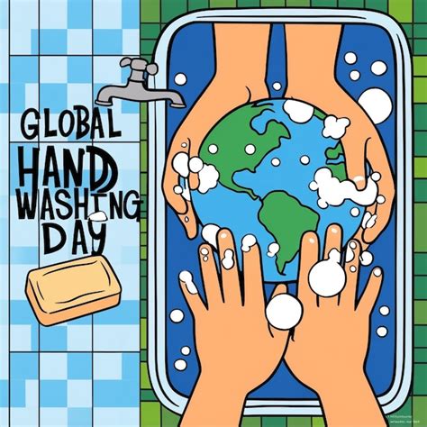 Global Handwashing Day Concept With Hand Drawn Globe Cartoon Premium