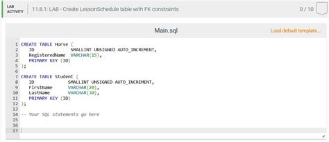 [solved] 11 8 lab create lessonschedule table with fk constraints