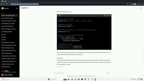 trying to exclude a substring within a list in python youtube