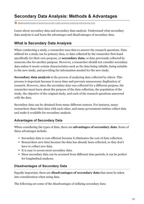 Secondary Data Analysis Methods Amp Advantages 1 Secondary