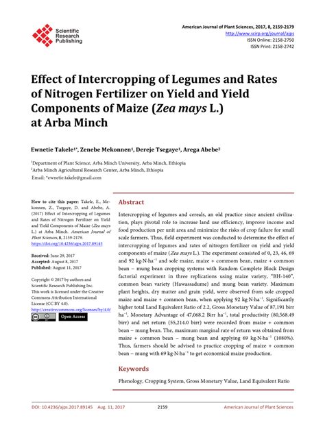 Pdf Effect Of Intercropping Of Legumes And Rates Of Nitrogen