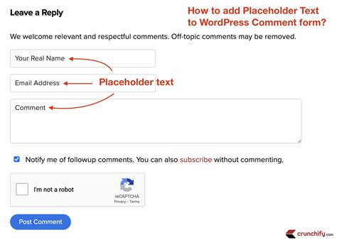 how to add placeholder text to wordpress comment form crunchify