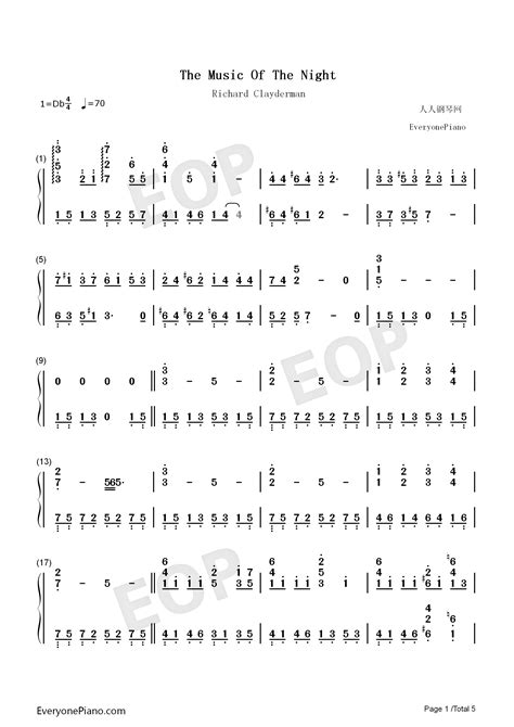 The Music Of The Night 歌剧魅影ost双手简谱预览 Eop在线乐谱架