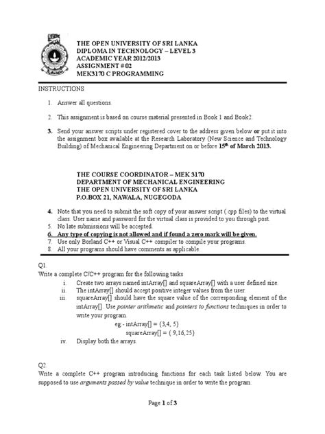 c programming assigment of ousl c c programming language