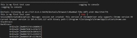 python sessionnotcreatedexception message session not created this