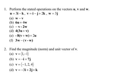 solved 1 perform the stated operations on the vectors u v