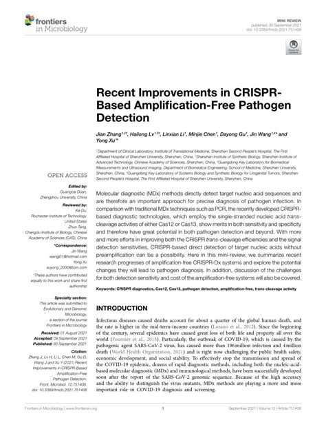 Pdf Recent Improvements In Crispr Based Amplification Free Pathogen