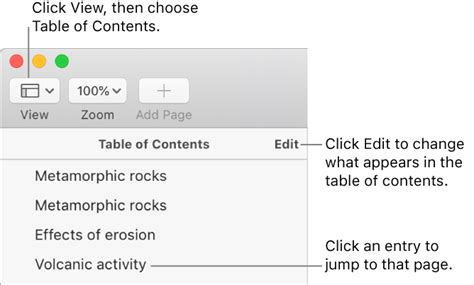 pages for mac create a table of contents in a pages document