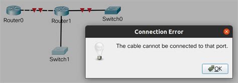 cisco packet tracer connection error the cable cannot be connected to