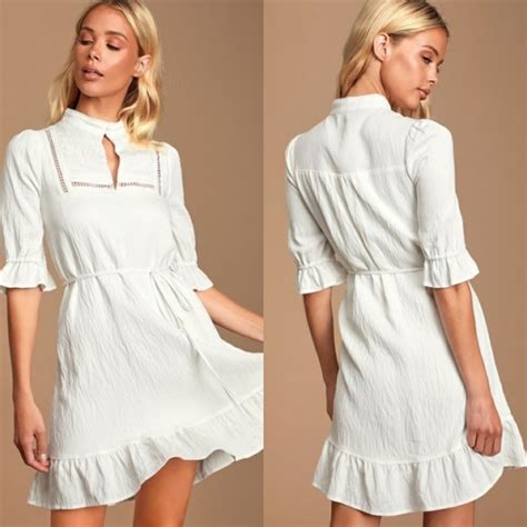 Lulus Dresses New Lulus Dearest Love White Mock Neck Ruffled Mini