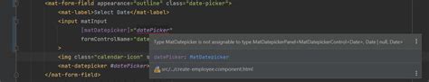 error angular material datepicker type matdatepicker is not