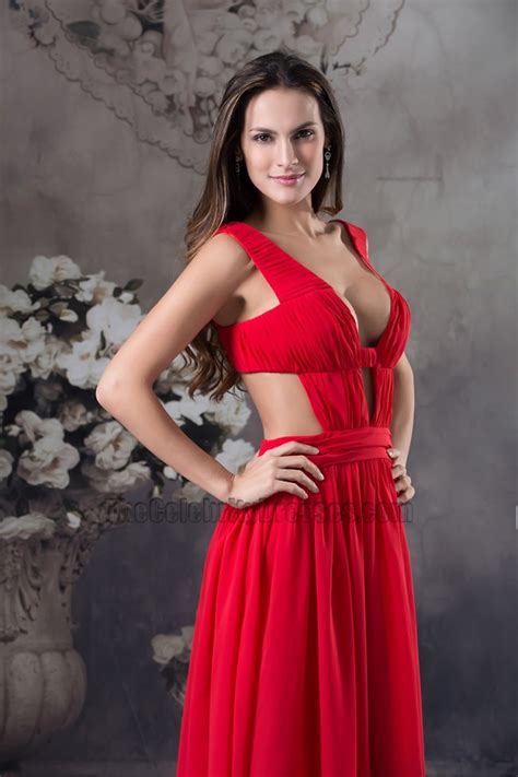 Celebrity Inspired Sexy Red Chiffon Evening Dress Prom Gown