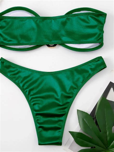 2024 Bandeau Bikini Set Push Up Thong Swimwear