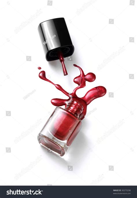 Nail Polish In Glass Bottle Isolated On White Background Liquid Splash