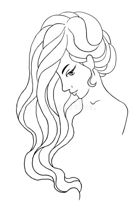 Portrait Dune Fille Dans Le Profil Avec De Longs Cheveux Sinueux
