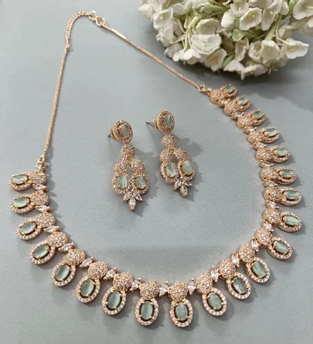 American Diamond Necklace Rosegold Sku 5969 C3 American Diamond