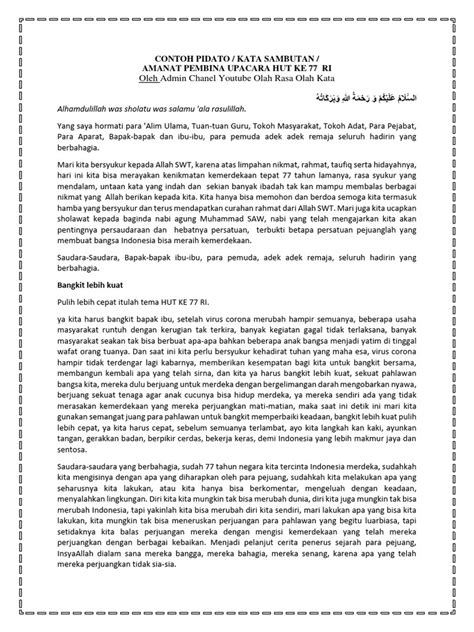 Pidato Kata Sambutan Amanat Pembina Upacara Hut Ri Ke 77 Pdf