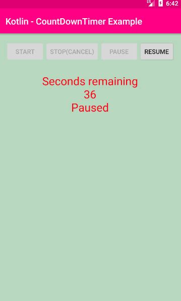 android kotlin countdowntimer start stop pause resume