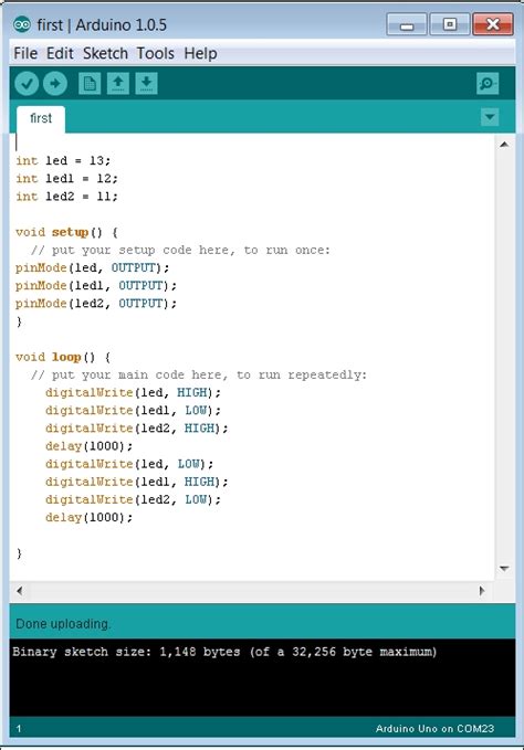 the arduino ide and led code arduino robotic projects