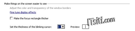 how to set the thickness of the blinking cursor windows