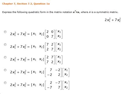 solved express the following quadratic form in the matrix