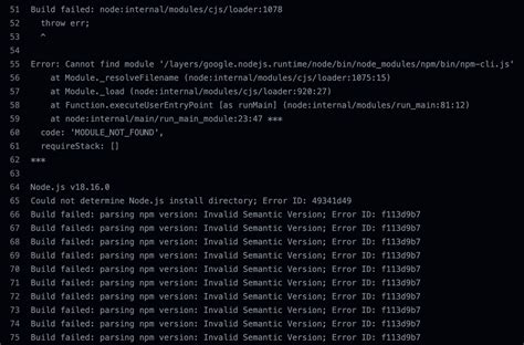 `build failed parsing npm version invalid semantic version error id