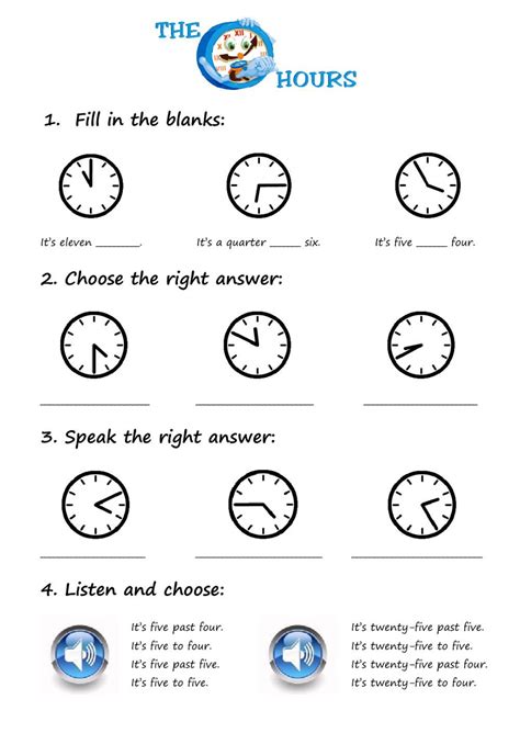 Horas En Ingles Worksheet