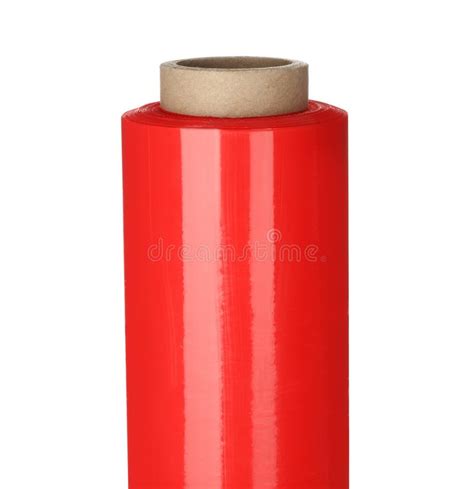 Roll Of Red Plastic Stretch Wrap Film Isolated On White Stock Image