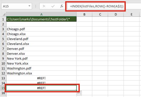 excel function to list files in a folder without vba excel off the